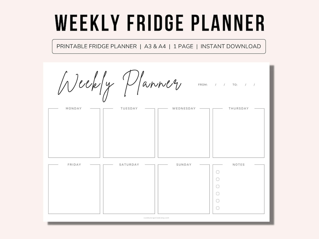 Printable Weekly Fridge Planner | Weekly Planner | Weekly Family ...