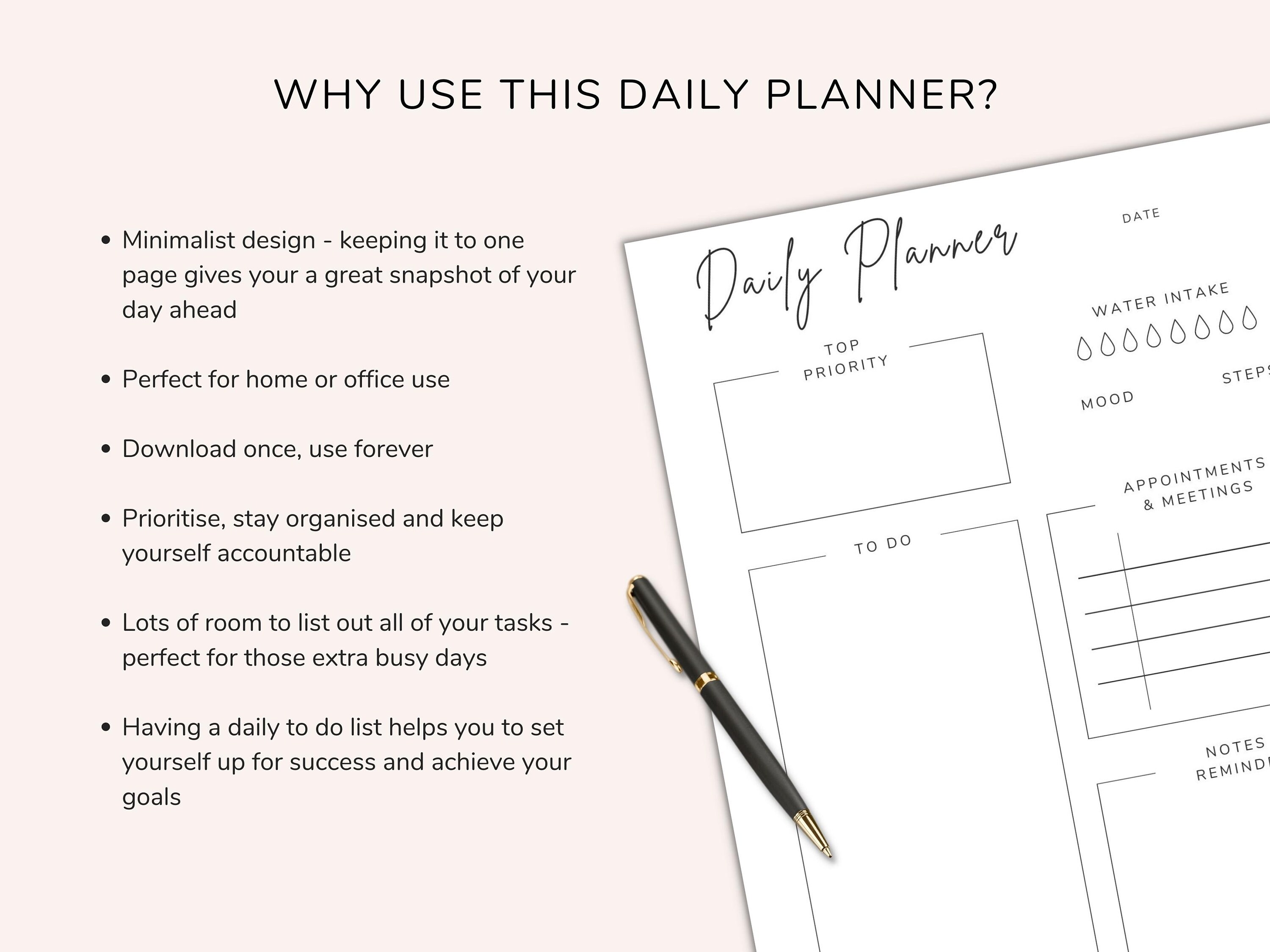 Minimalist Daily Planner Printable Undated Daily Planner Daily to Do ...