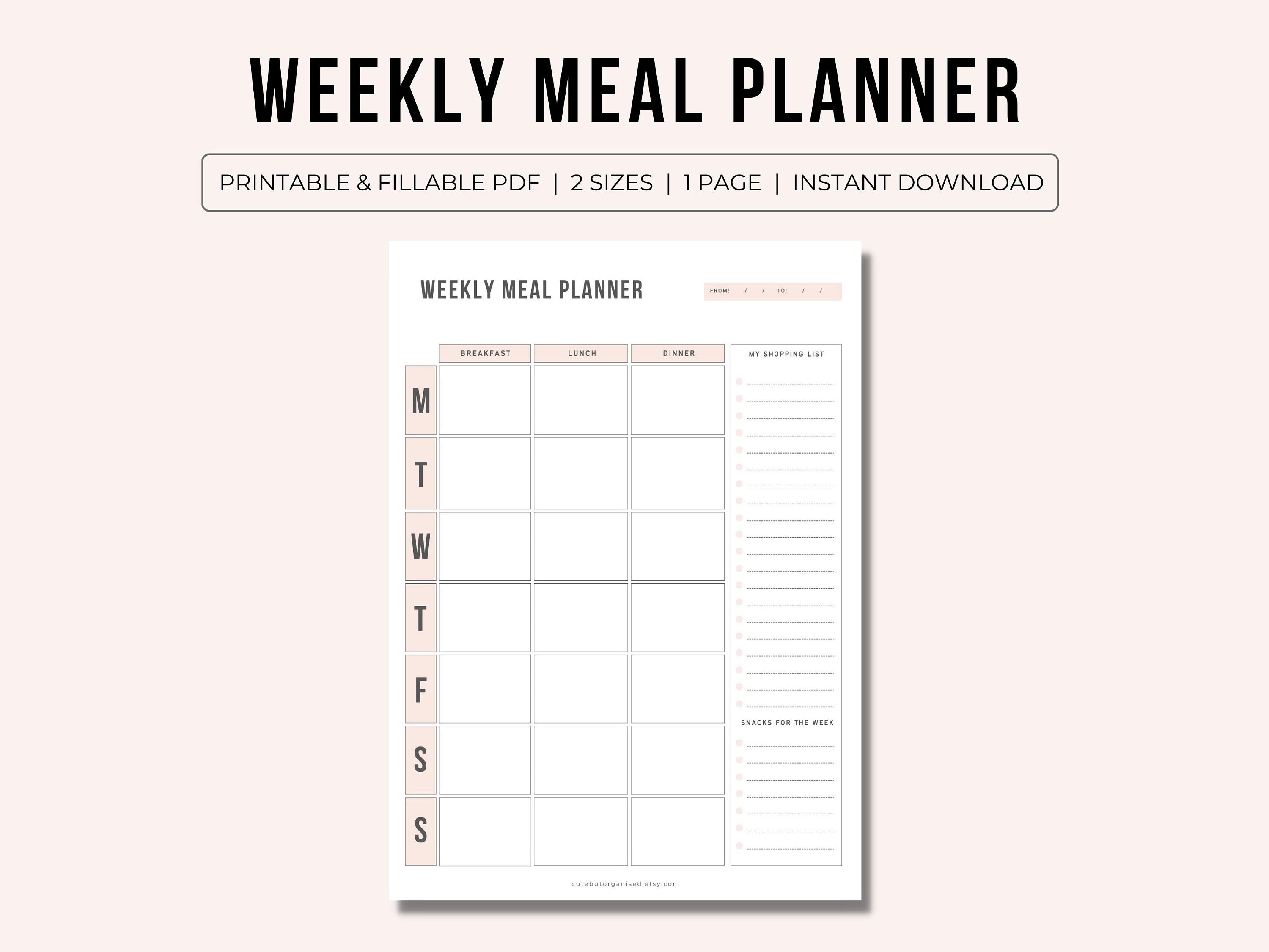 Seven Day Menu Template