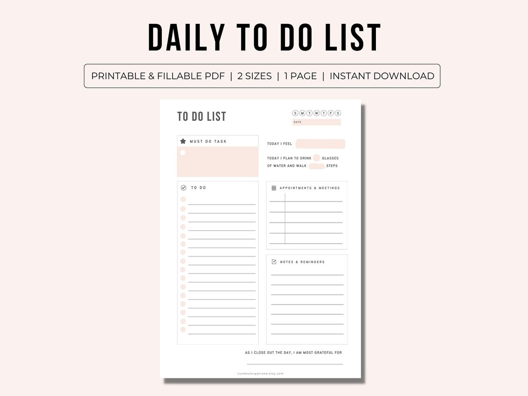 Daily to Do List Printable | Daily to Do List Editable PDF | to Do List ...