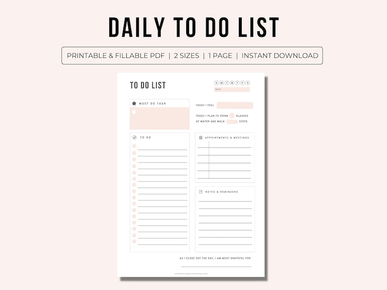 Daily to Do List Printable Daily to Do List Editable PDF to Do List ...