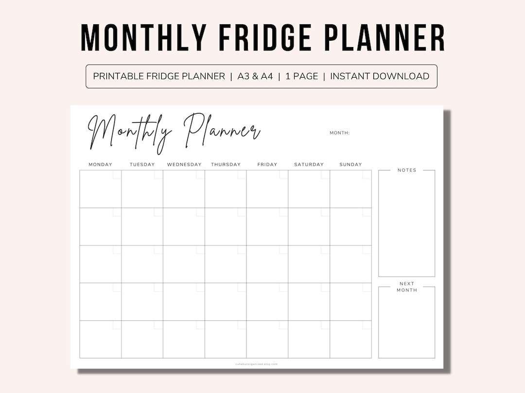 Printable Monthly Fridge Planner | Monthly Planner | Family Planner ...