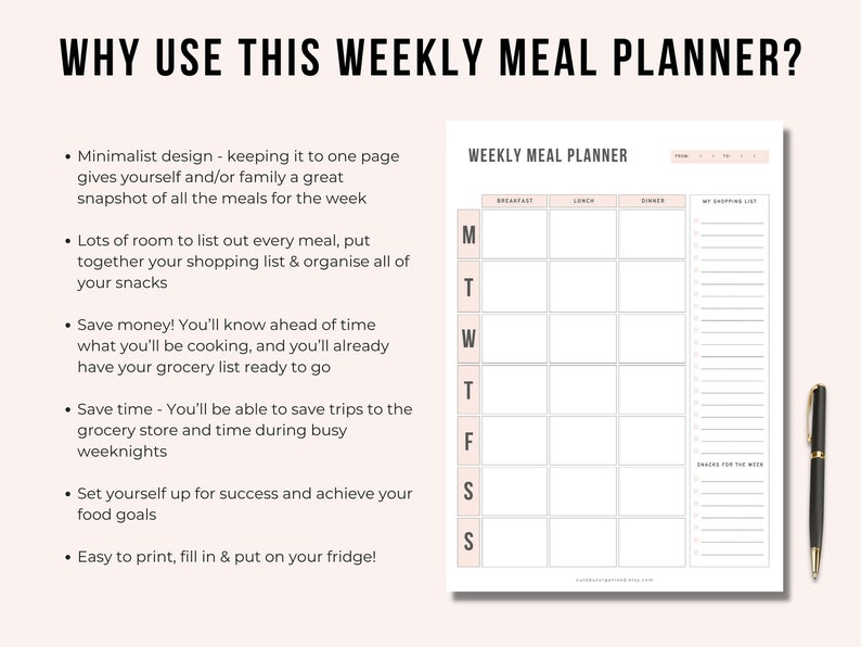 Weekly Meal Planner and Grocery List Printable Meal Plan Template ...