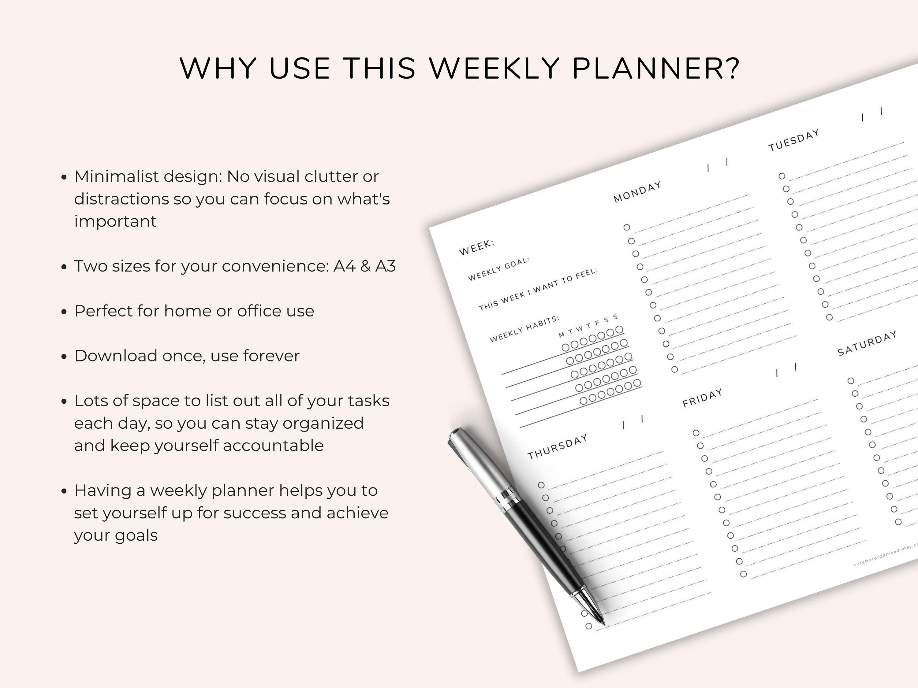 Weekly Planner Printable Landscape | Minimalist Weekly Schedule | Week ...