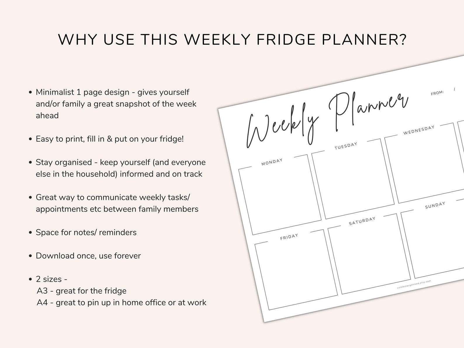 Printable Weekly Fridge Planner | Weekly Planner | Weekly Family ...