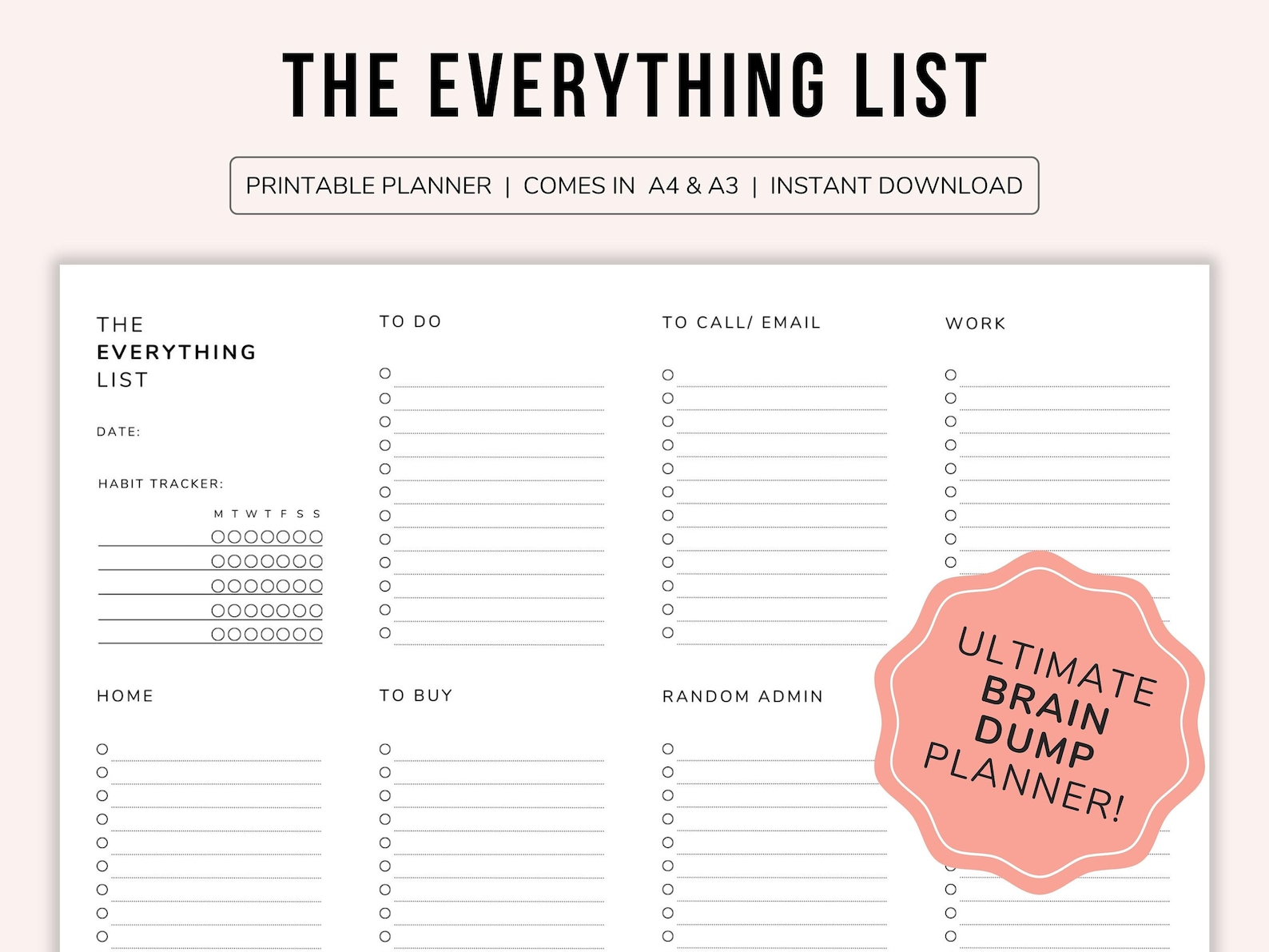 The Everything List — Your Ultimate Brain Dump Companion | Printable ...