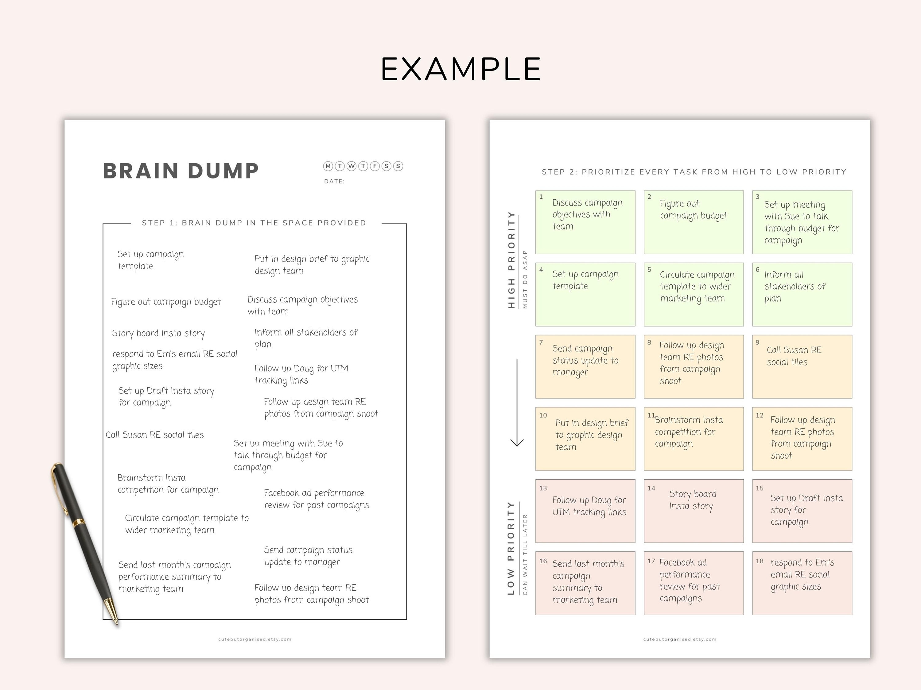 Brain Dump Planner | Priority Planner | Thought Organizer | Task List ...