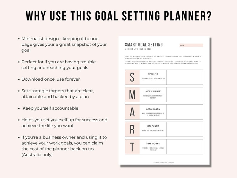 SMART Goal Setting Planner Printable | Goal Setting Planner Editable ...