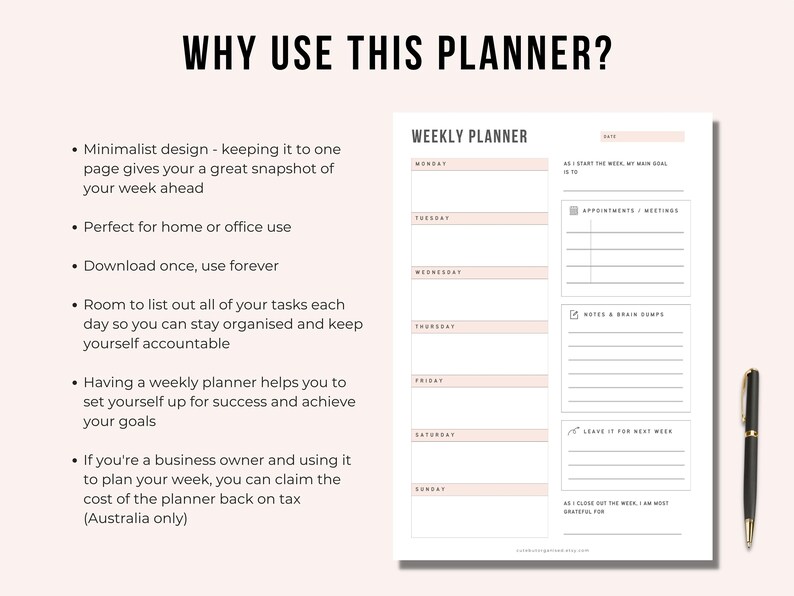 Weekly Planner Printable | Weekly Planner Fillable PDF | Undated Weekly ...