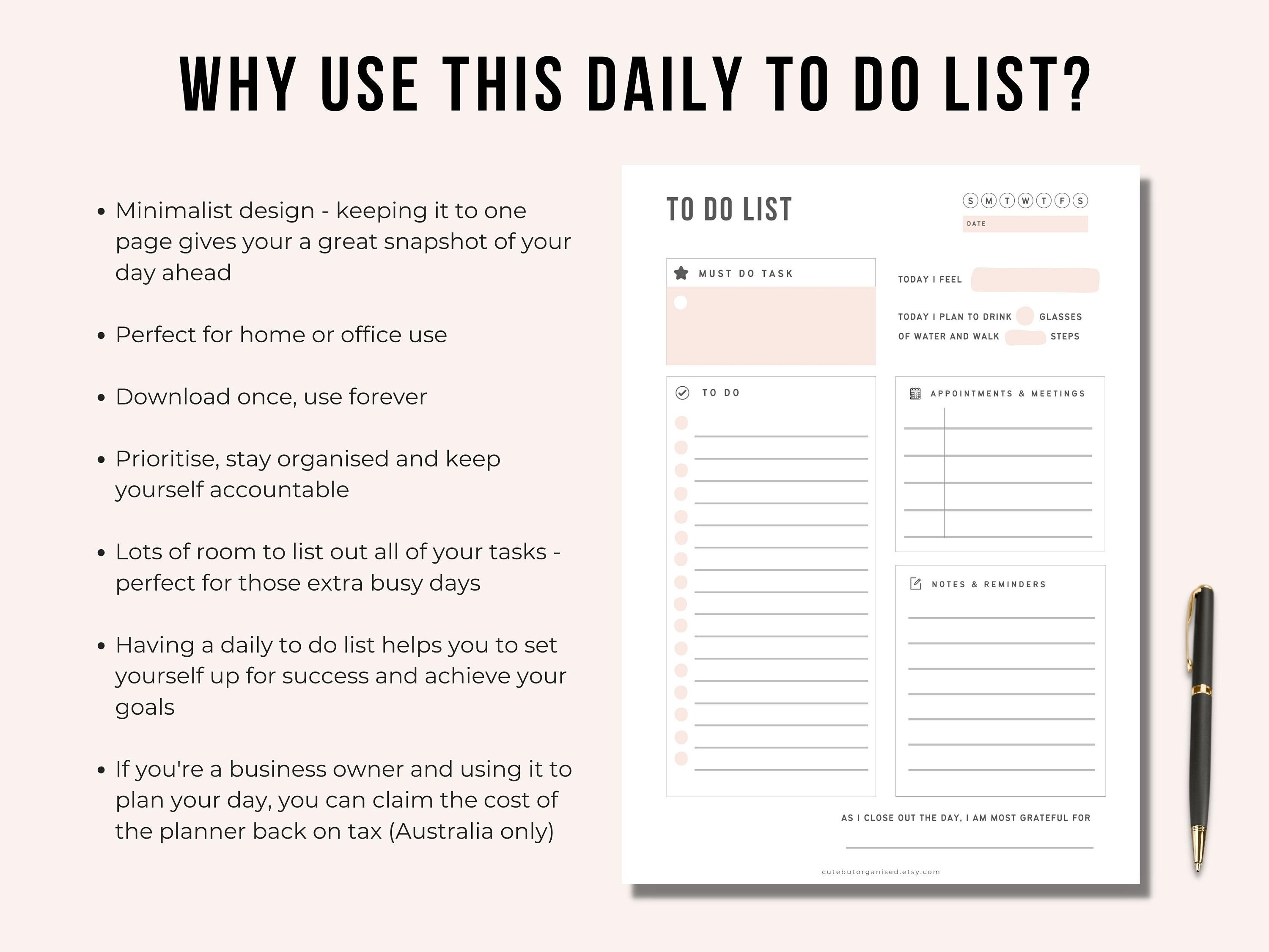 Daily to Do List Printable Daily to Do List Editable PDF to Do List ...