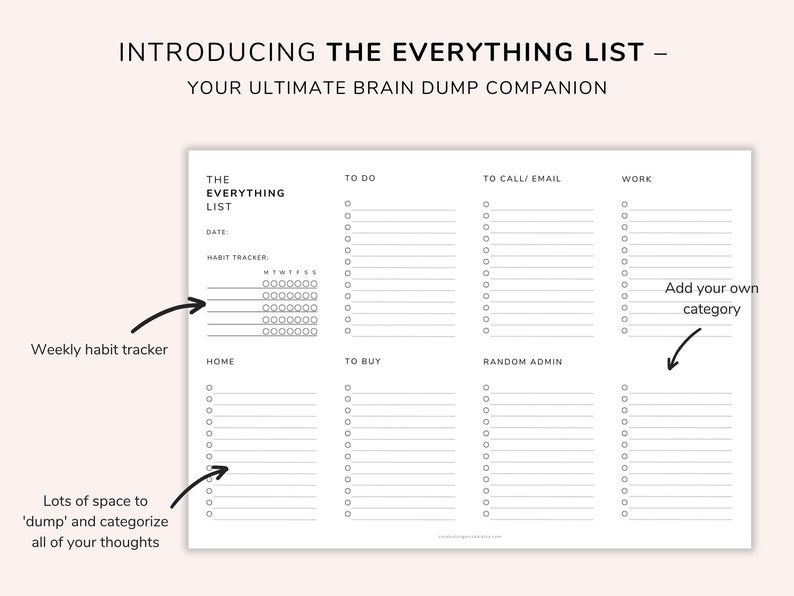 The Everything List — Your Ultimate Brain Dump Companion | Printable ...
