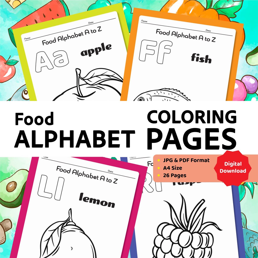 Printable Food Alphabet Coloring Pages Worksheets for Kids ...