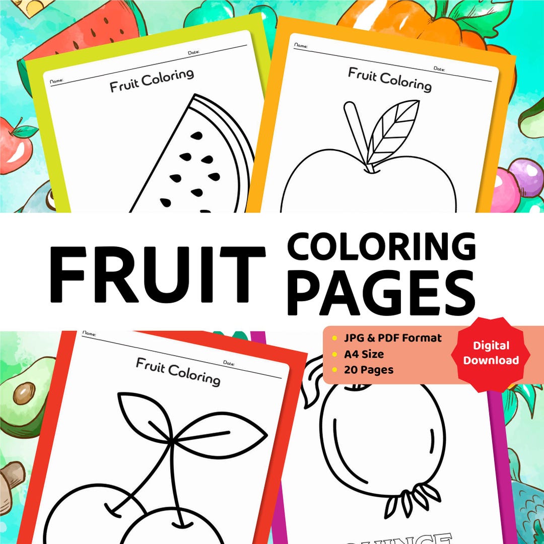 Printable Fruit Coloring Pages | Kids & Adult PDF Download - Etsy UK