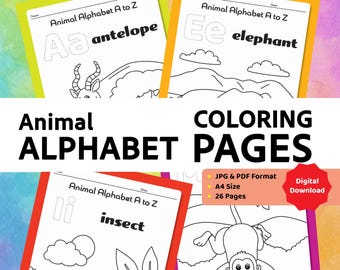 26 Printable Animal Alphabet Coloring Pages Worksheets for Kids ...