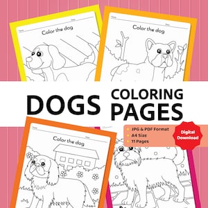Dogs Coloring Pages: Preschool Kids Activity | Printable PDF - Etsy