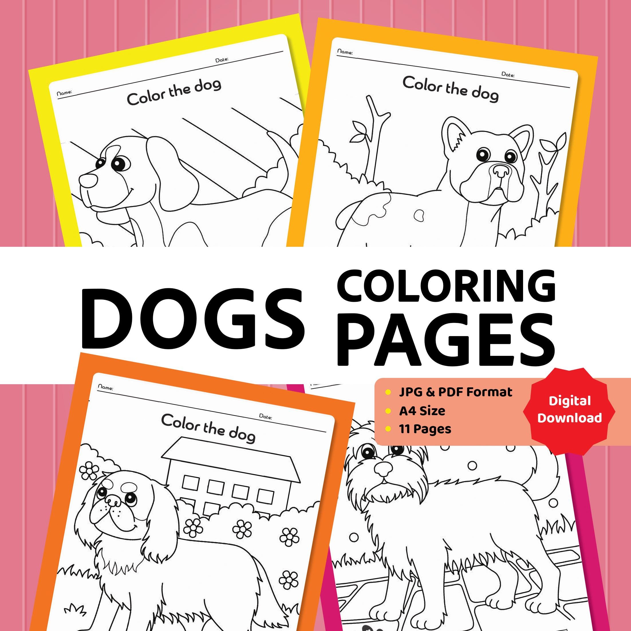 Dogs Coloring Pages: Preschool Kids Activity | Printable PDF - Etsy
