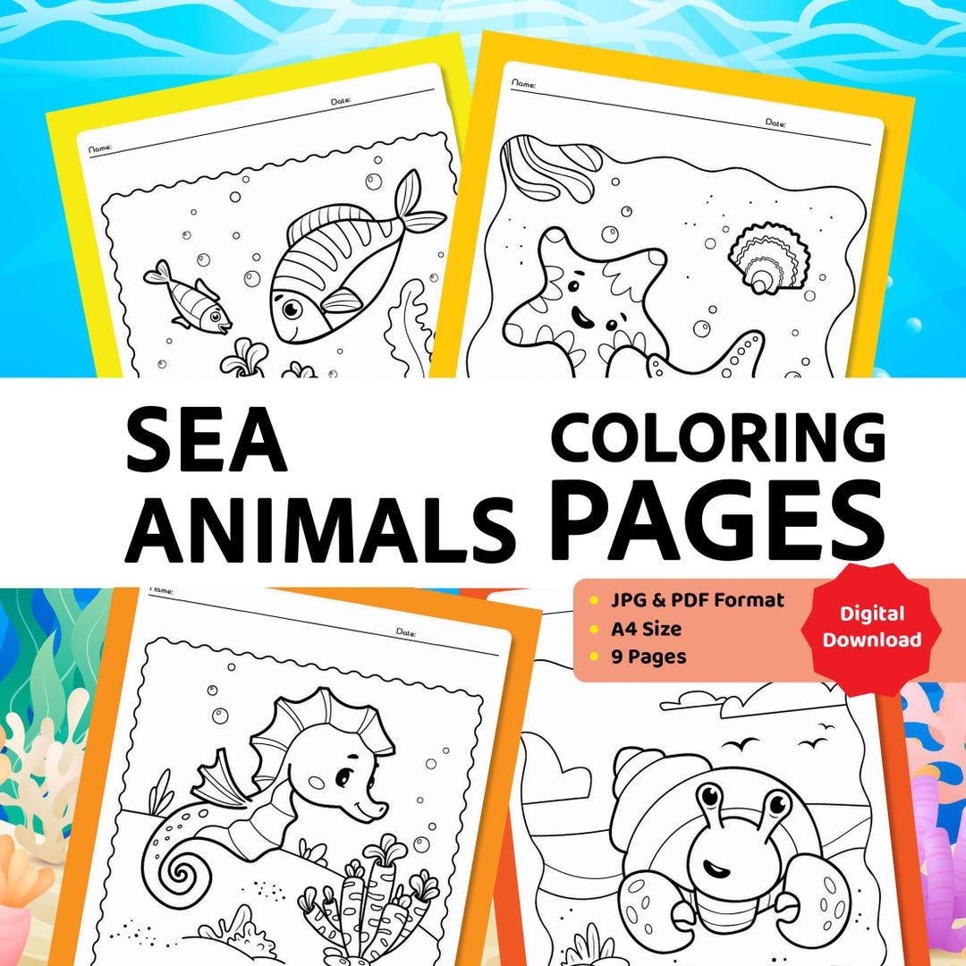 Sea Animals Coloring Pages | Preschool Ocean Learning Activity PDF - Etsy
