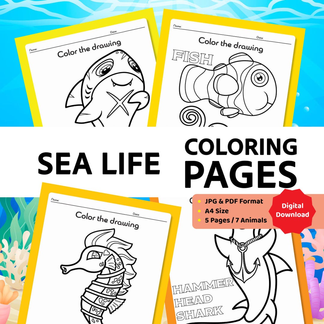 Sea Life Coloring Pages | Preschool Ocean Activity PDF - Etsy
