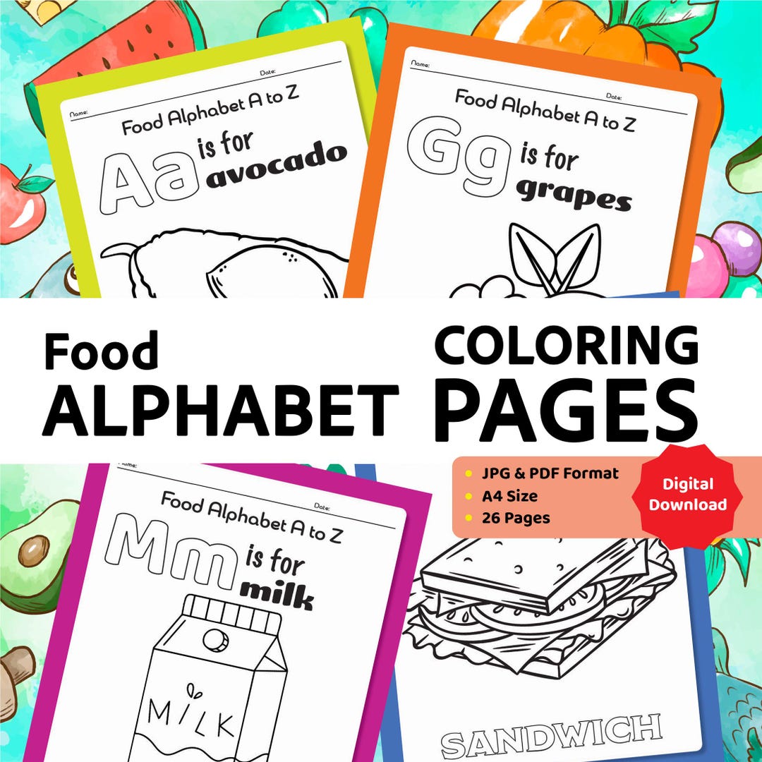 Printable Food Alphabet Coloring Pages Worksheets for Kids ...