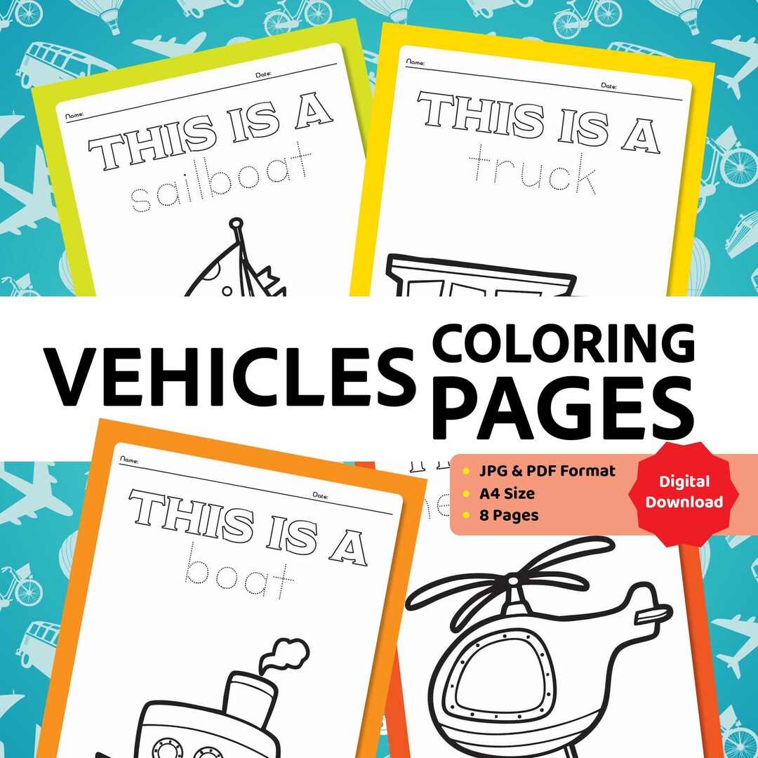 Vehicles Coloring Pages for Kids: Transportation Activity Book (PDF) - Etsy