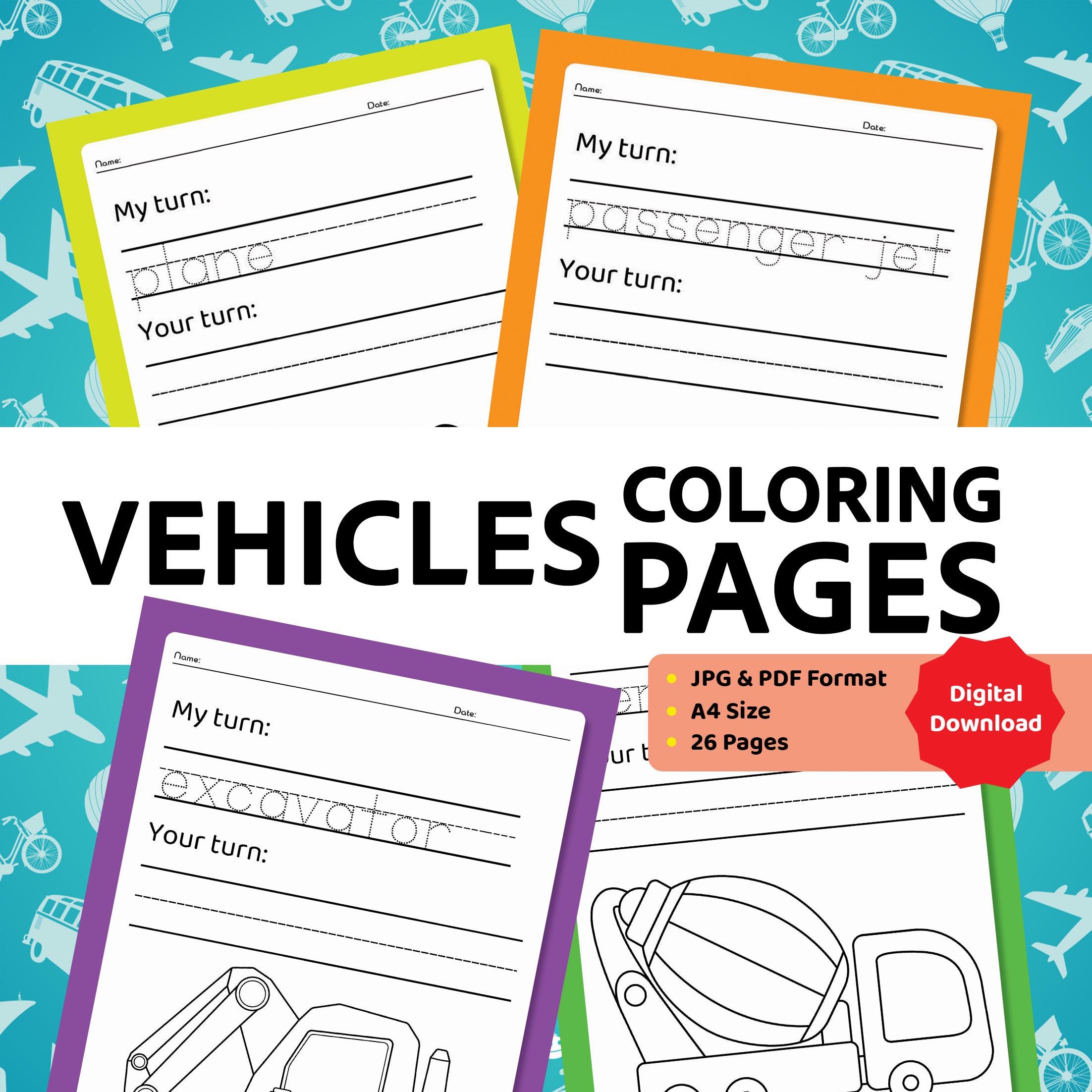 Printable Vehicles Coloring Pages Worksheets for Kids, Preschoolers ...