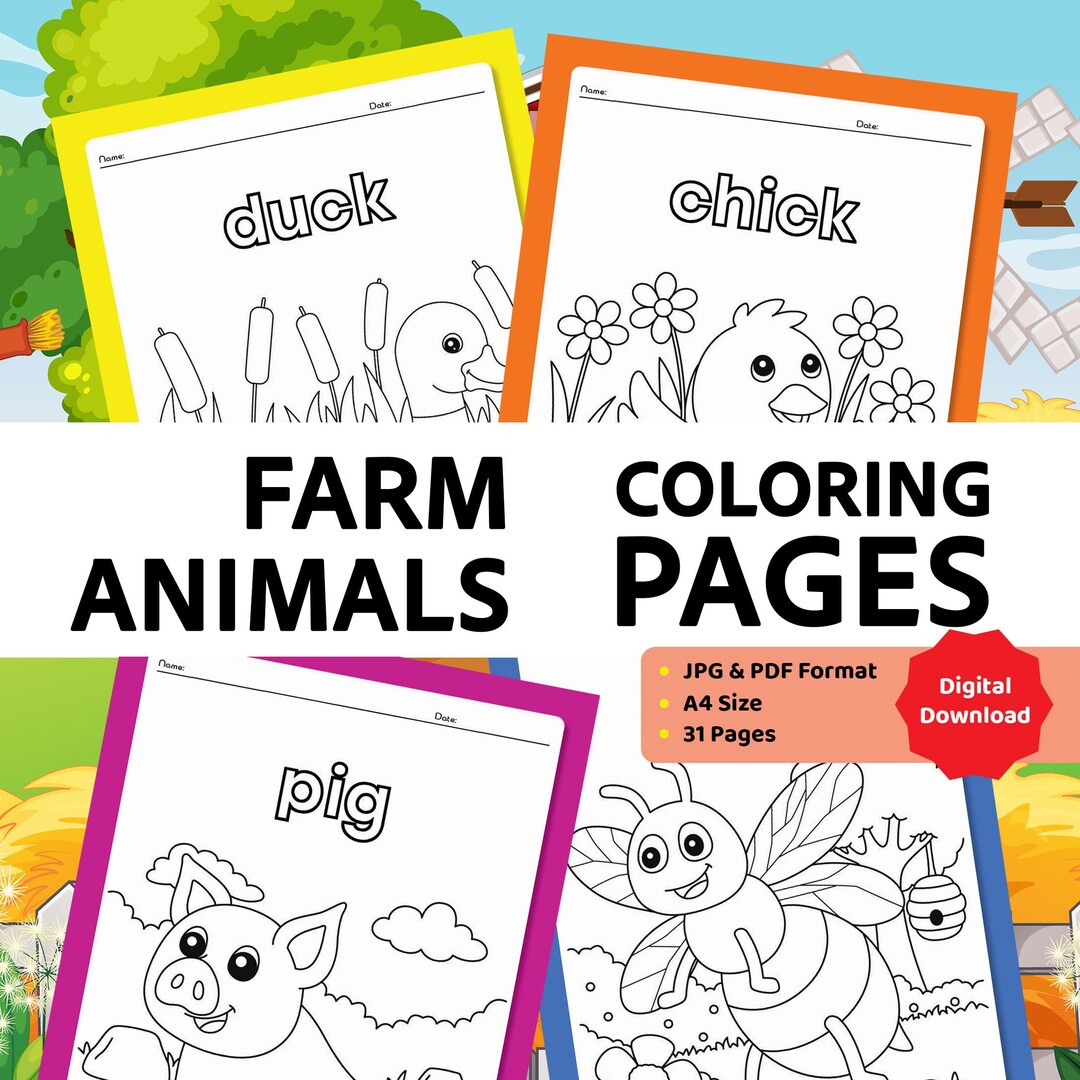 Printable Farm Animals Coloring Pages Worksheets for Kids, Preschoolers ...