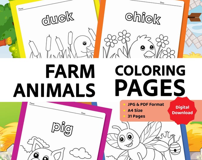 10 Page Farm Coloring Book Printable Download, Farm Animals, Preschool ...
