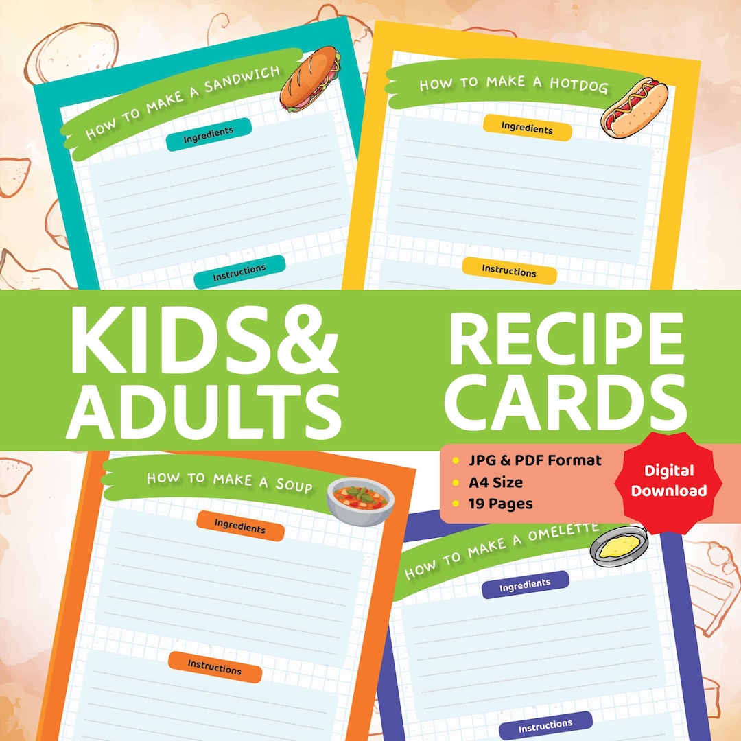 Printable Recipe Cards for Kids & Adults | Digital PDF - Etsy