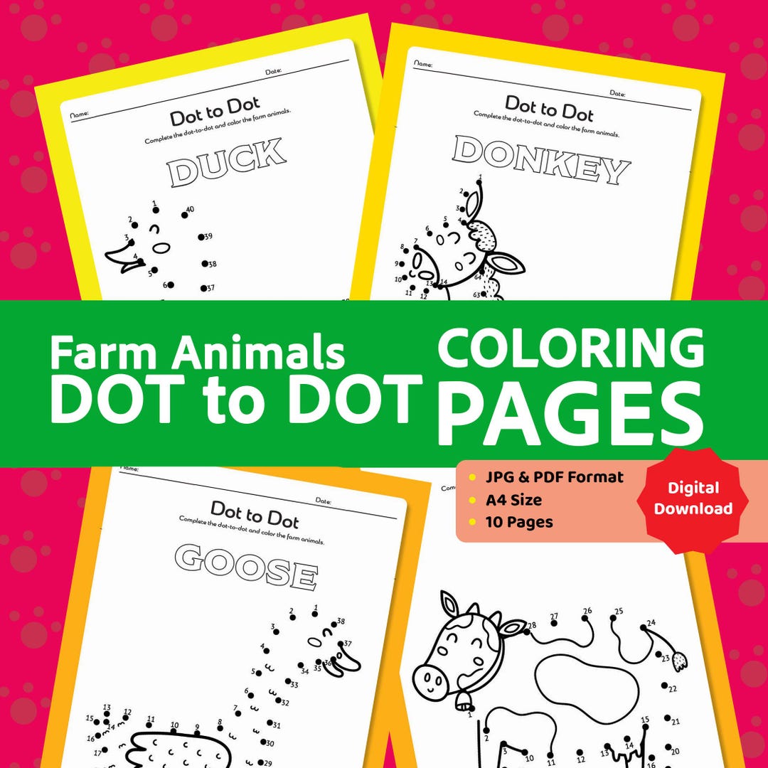 10 Farm Animals Dot to Dot Printable Pages, 10 Farm Animals Printable ...