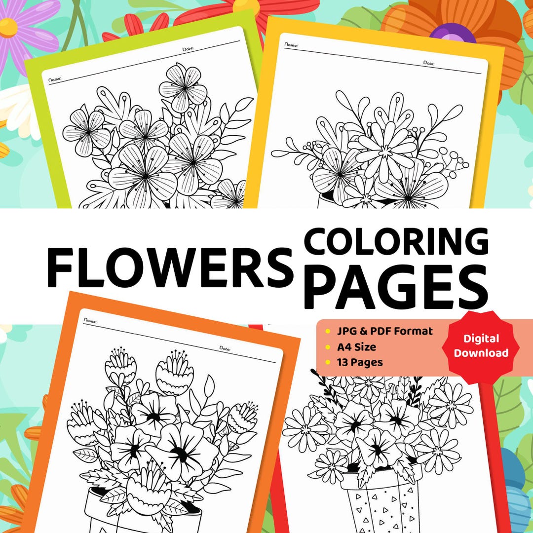 Printable Flower Coloring Pages | Botanical Art PDF - Etsy