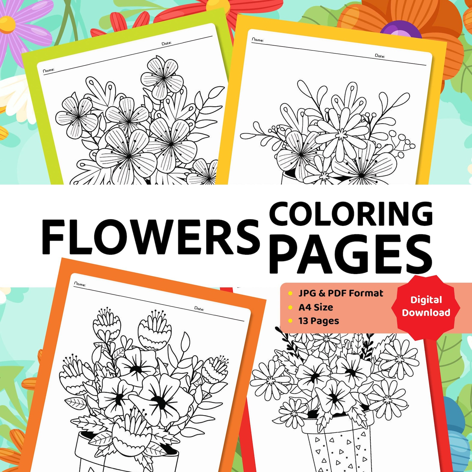 Printable Flowers Coloring Pages Worksheets for Kids, Preschoolers ...
