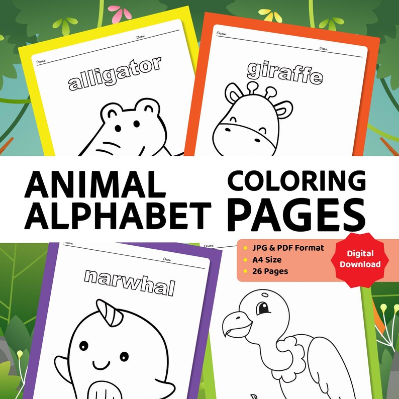 Printable Animal Alphabet Coloring Pages Worksheets for Kids ...