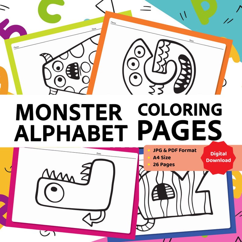 Printable Monster Alphabet Coloring Pages Worksheets for Kids ...