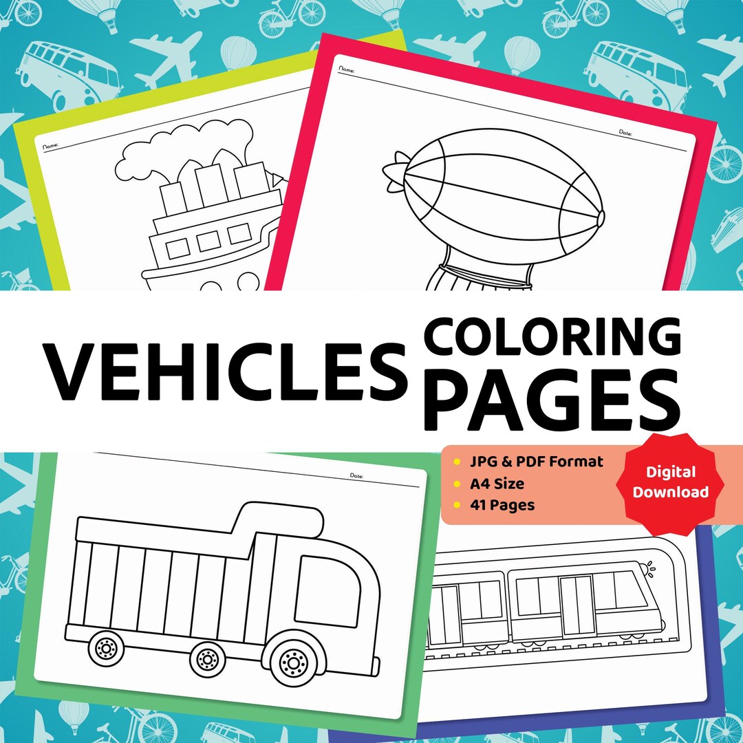 Vehicles Coloring Pages for Preschool | Transport Coloring PDF - Etsy