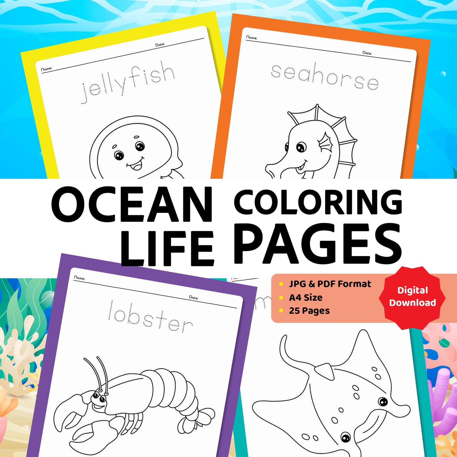 Printable Ocean Life Coloring Pages Worksheets for Kids, Preschoolers ...