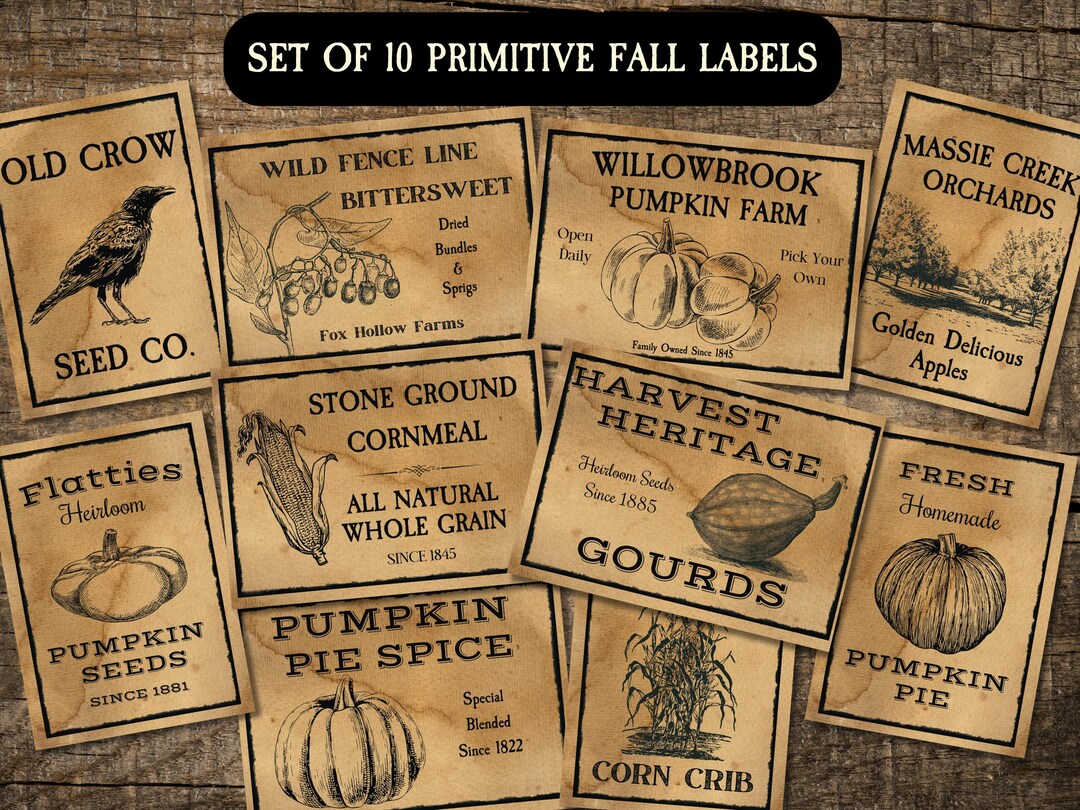 Primitive Fall Autumn Labels, Primitive Pumpkin Label, Primitive Pantry ...