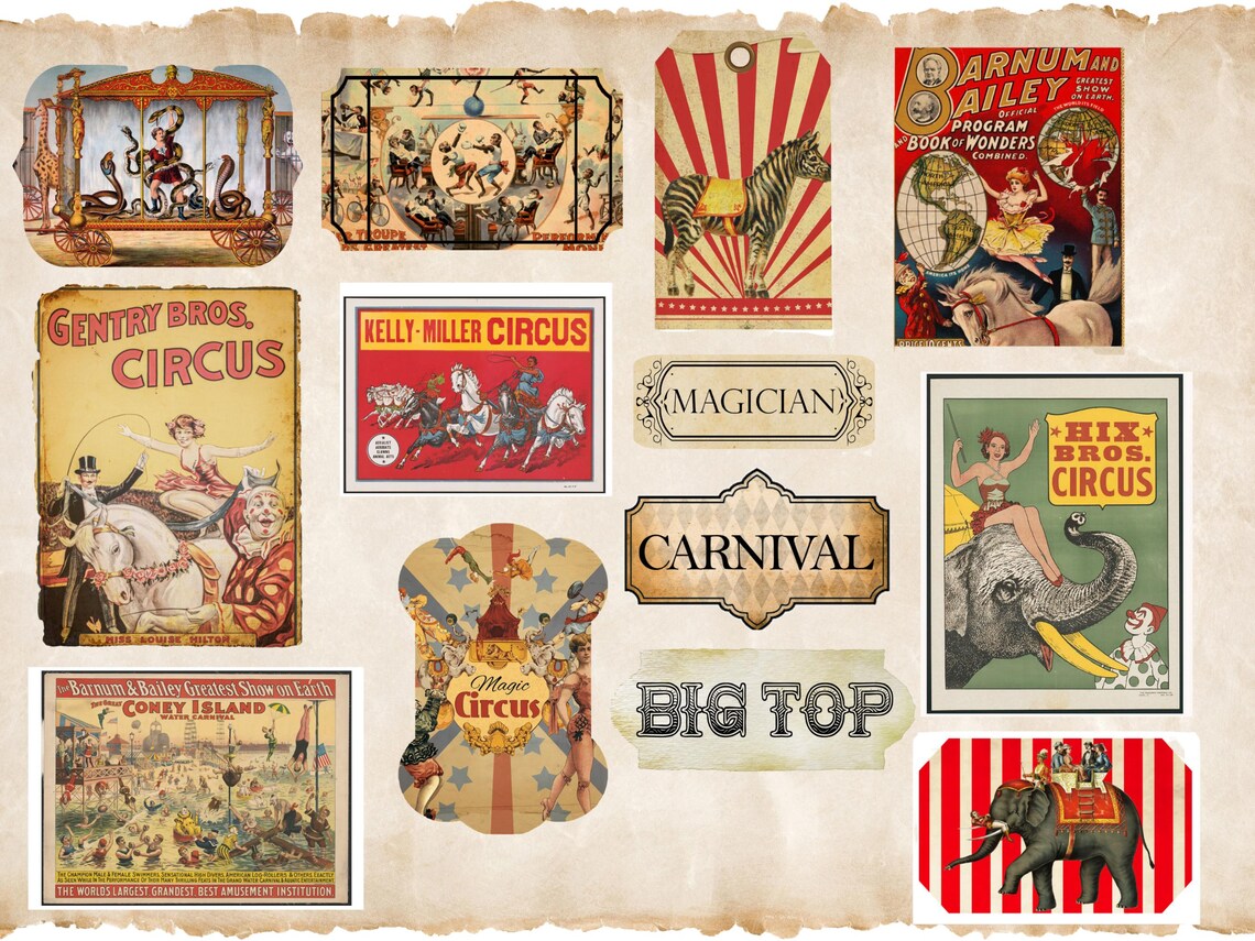 Vintage Circus Stickers, Circus Sticker Pack, Retro Circus, Circus ...