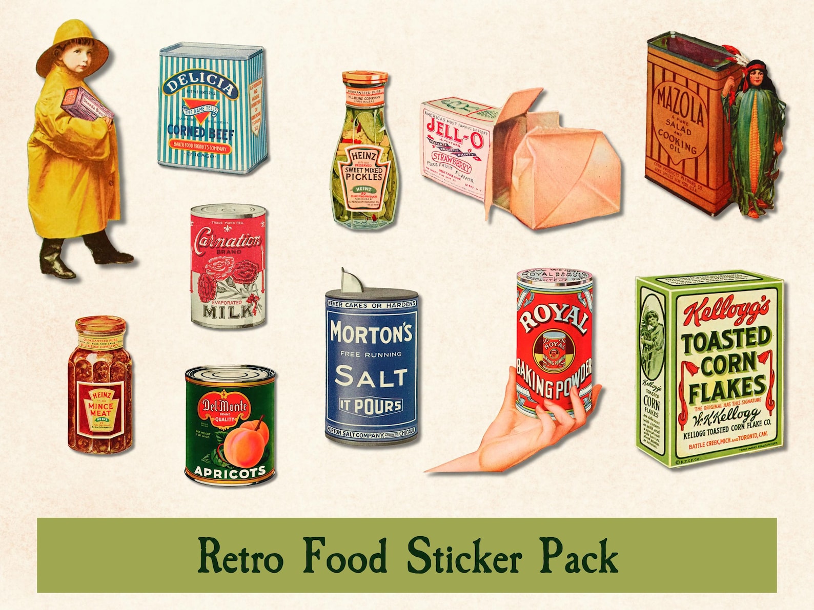 Retro Food Sticker Pack, Vintage Food Ads, Food Ephemera, Retro Food ...