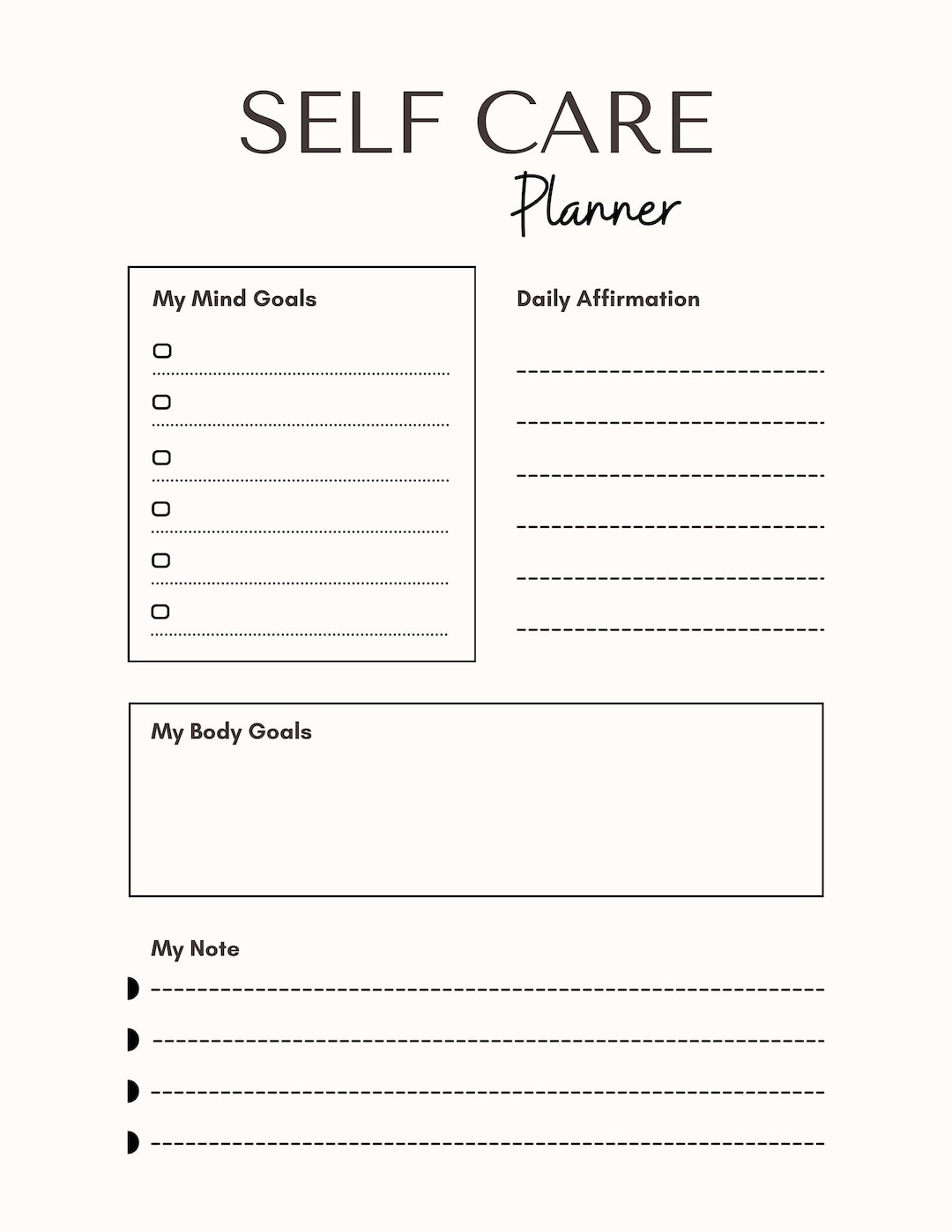 Digital Printable Self Care Planner With 4 Different Page Templates. - Etsy