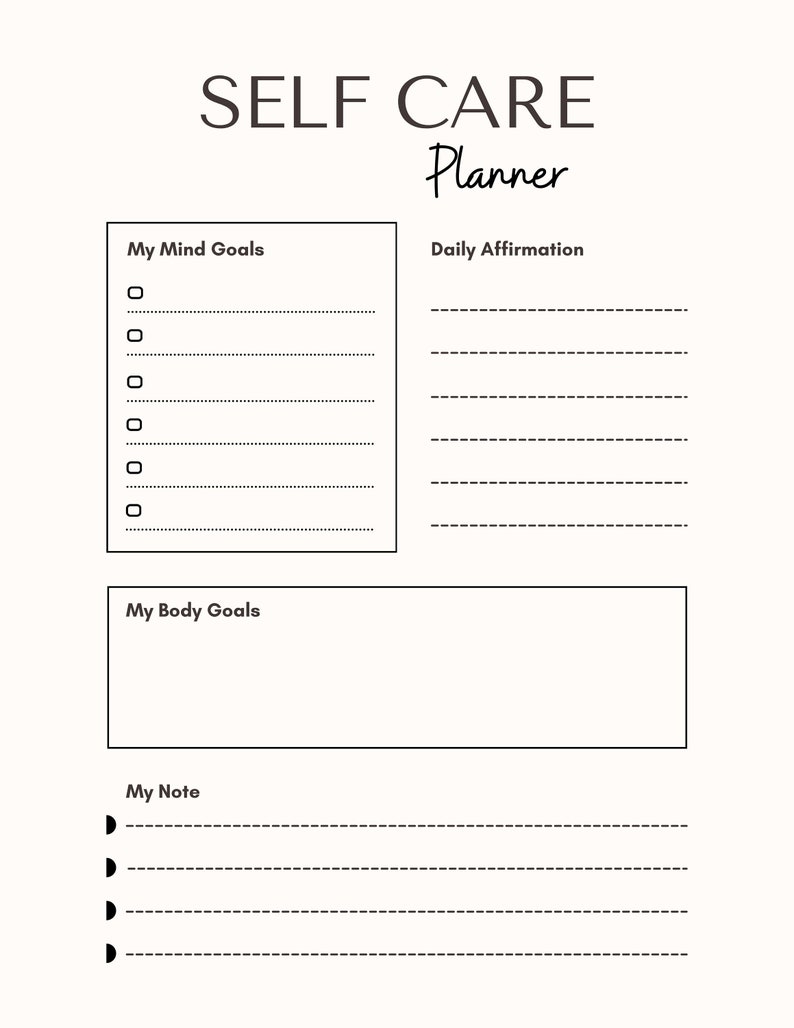 Digital Printable Self Care Planner With 4 Different Page Templates. - Etsy