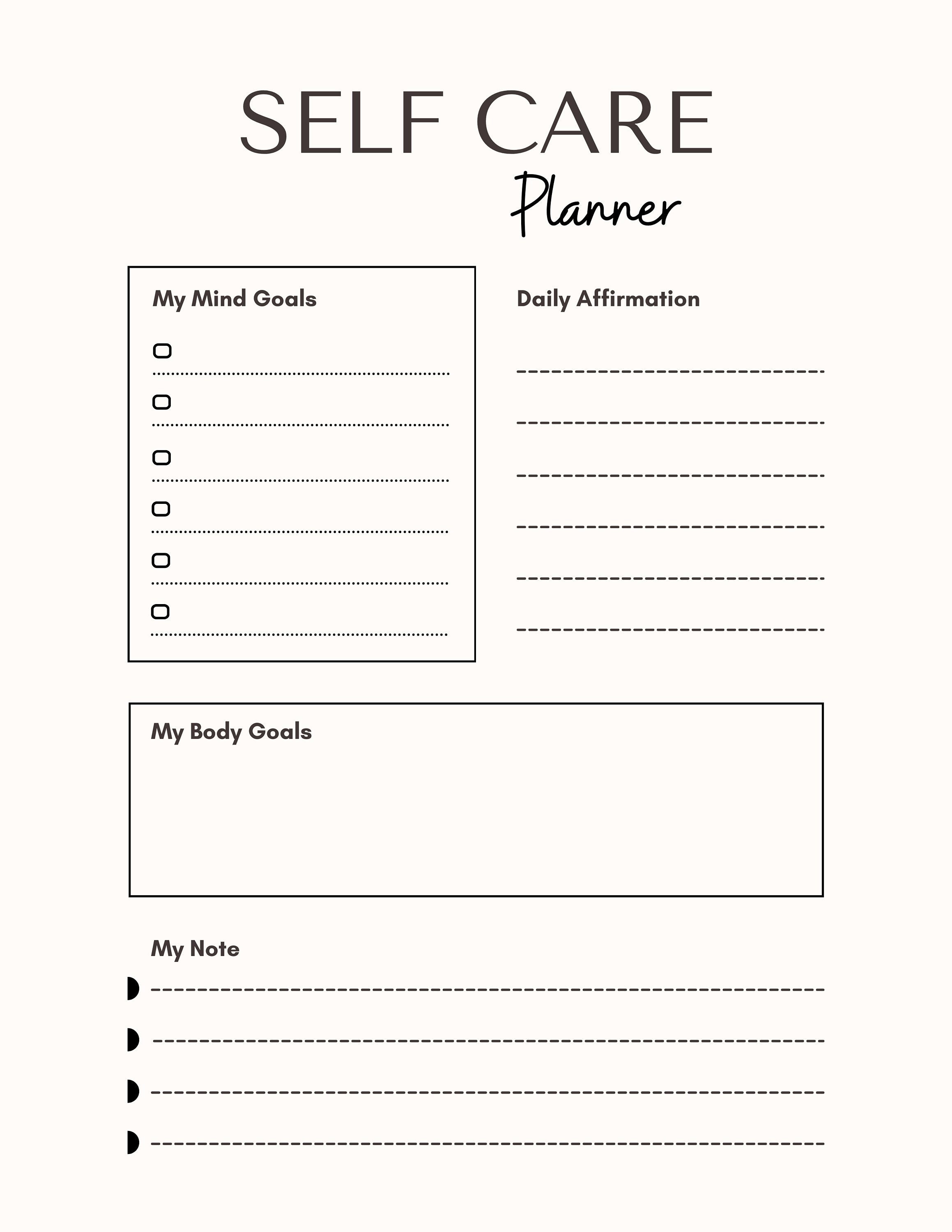 Digital Printable Self Care Planner With 4 Different Page Templates. - Etsy