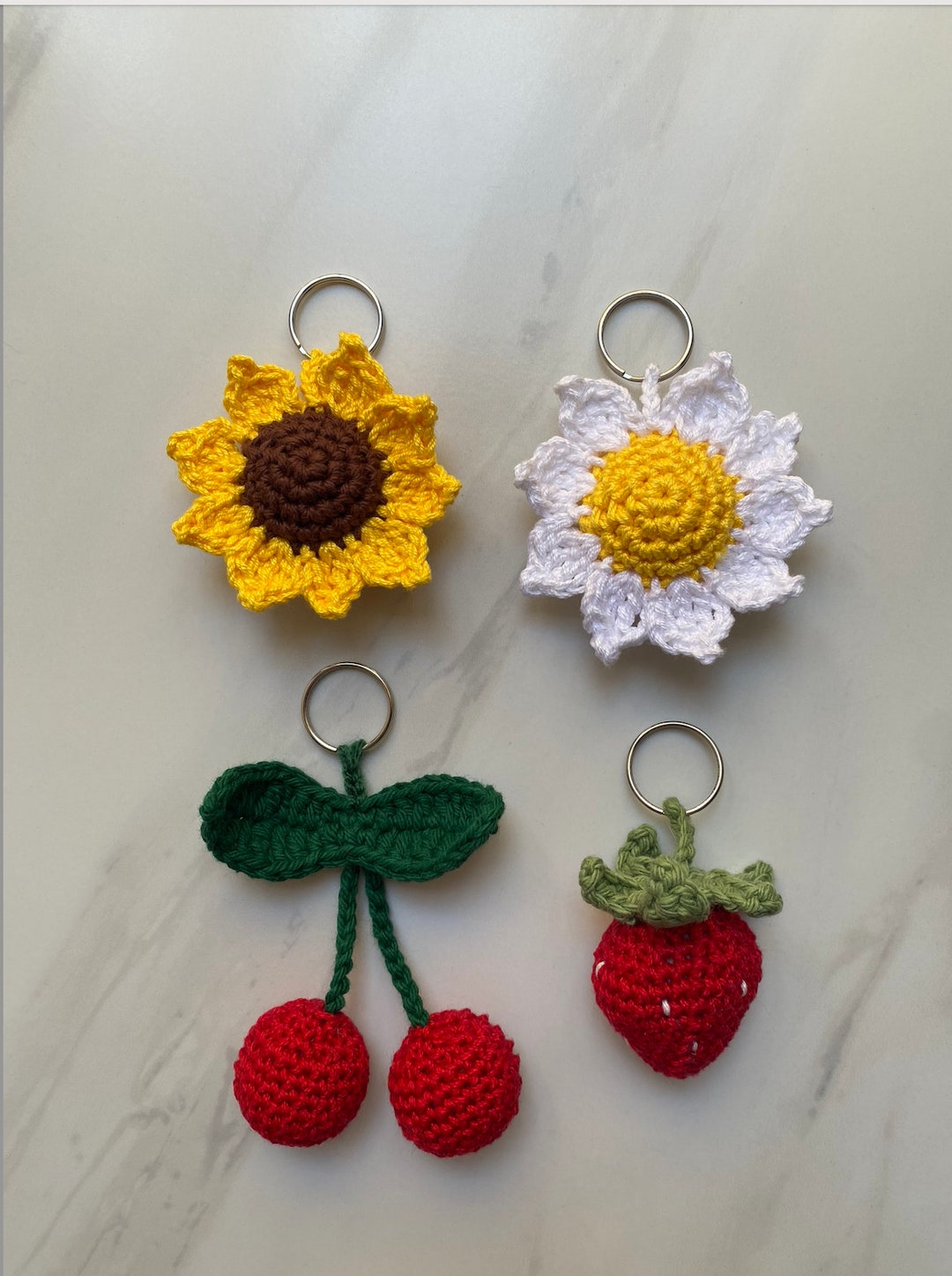 Crochet Keychain, Flower Keychain, Chery Keychain, Handmade Keychains ...