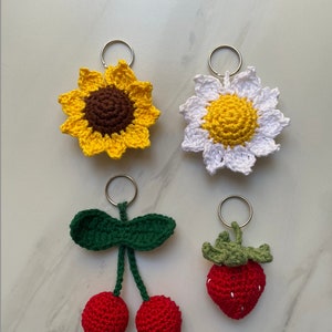 Crochet Keychain, Flower Keychain, Chery Keychain, Handmade Keychains ...
