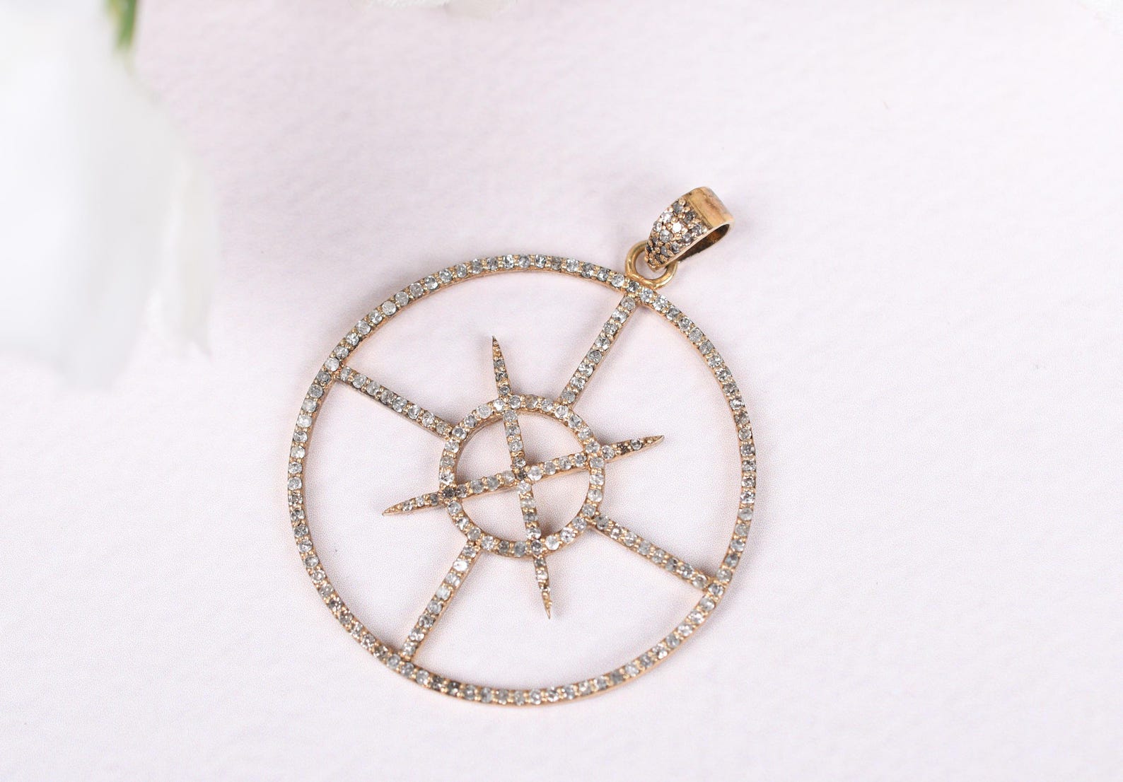 14K Gold Diamond Compass Necklace, Delicate Chain Pendant ...