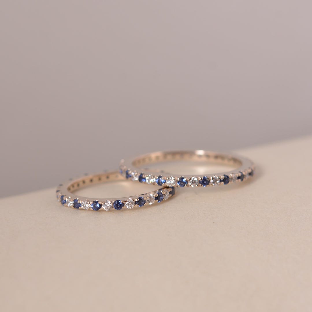 Vintage Two-tone Eternity Band: Sapphire & Diamond Sterling Silver ...