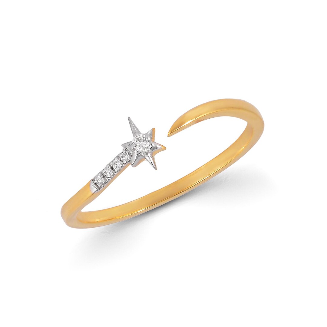 14K Gold Star Diamond Ring: Dainty Celestial Jewelry - Etsy