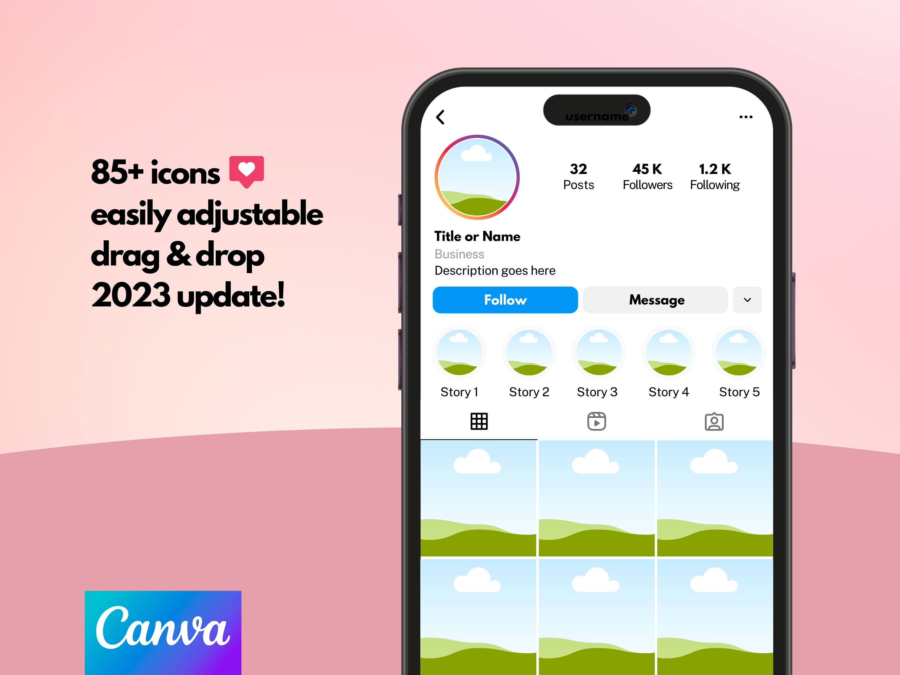 Instagram 2024 Canva Template Adjustable Editable Mockups Full Bundle ...