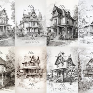 Grayscale Coloring Pages Houses | INSTANT DOWNLOAD | Printable Coloring ...