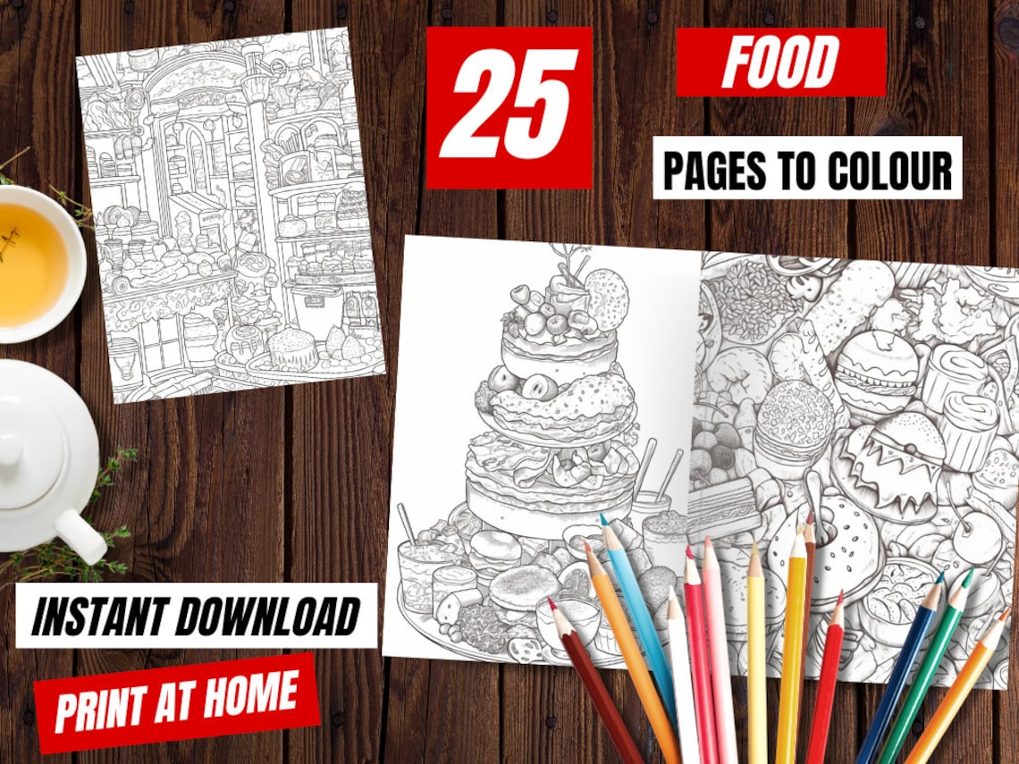 Food Coloring Pages INSTANT DOWNLOAD Printable Coloring Pages Coloring ...