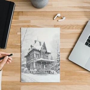 Grayscale Coloring Pages Houses | INSTANT DOWNLOAD | Printable Coloring ...